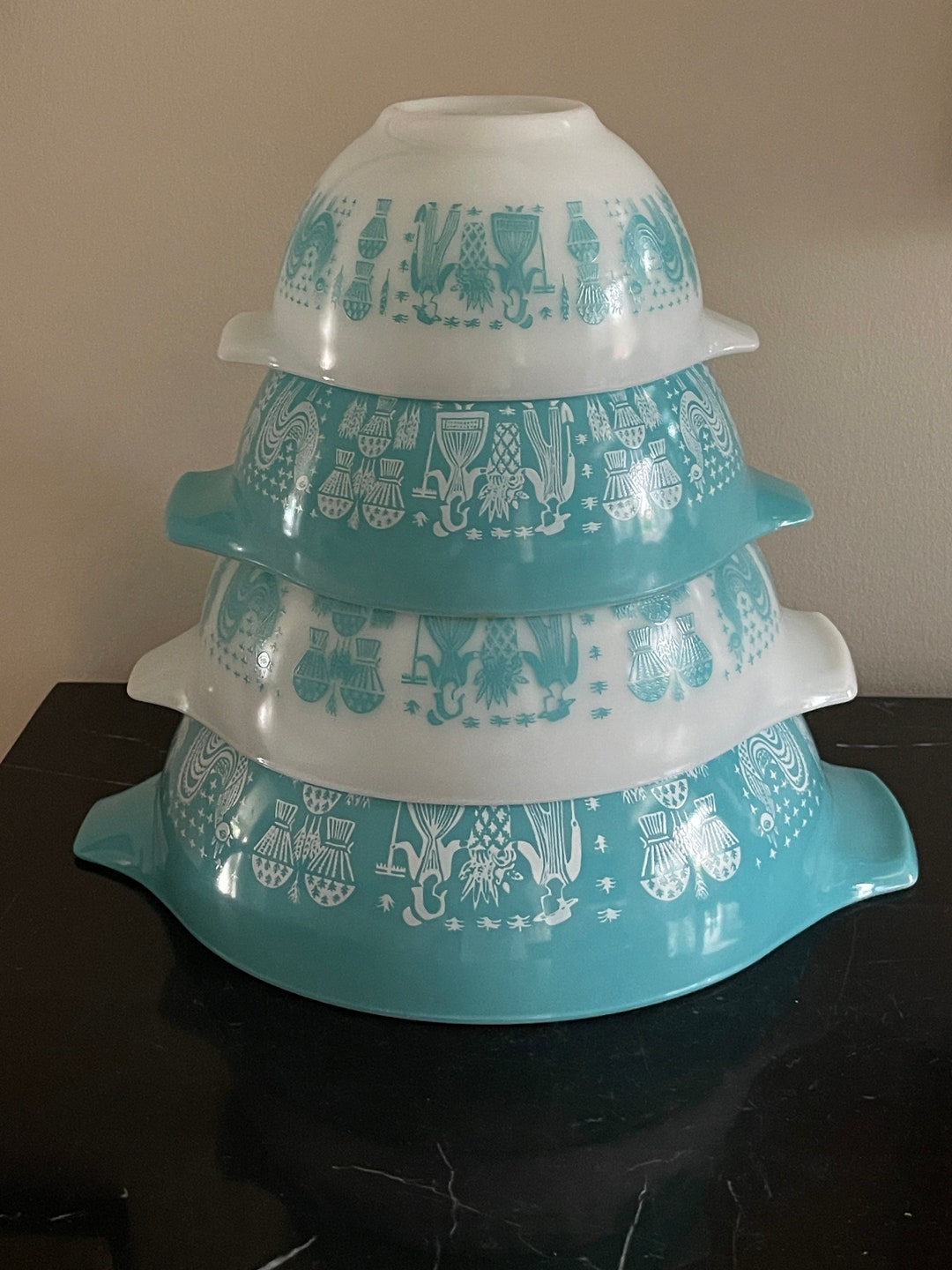 Vintage Pyrex Amish Blue Turquoise and White Mixing Bowls 441; 442; 443 ...