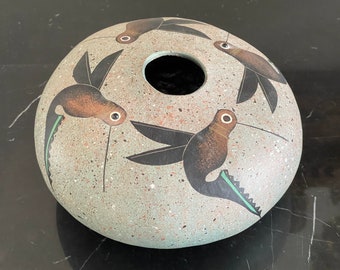 Robert Rivera Signed Hand Painted Hummingbird Gourd Vase - Etsy