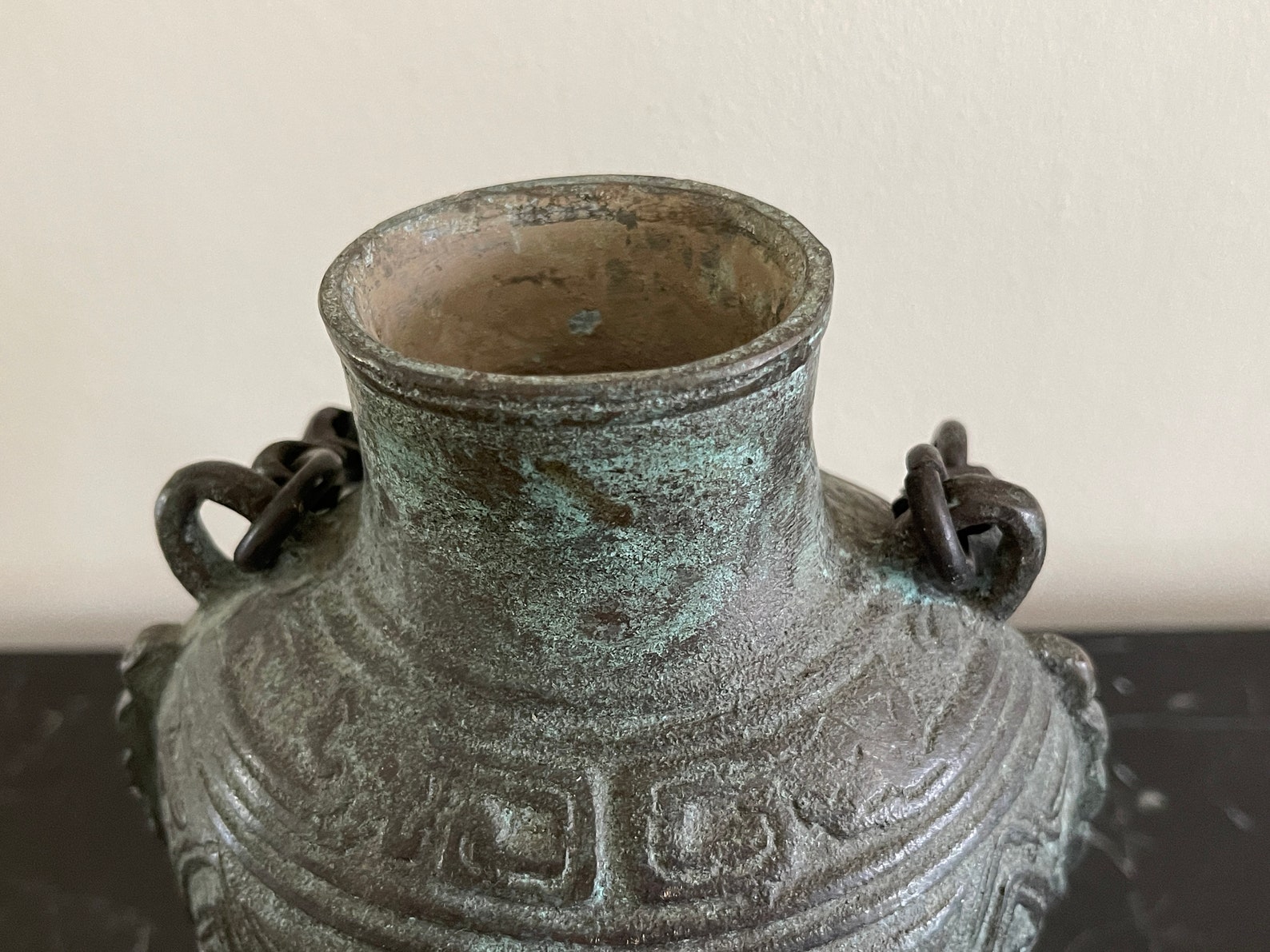 Vintage Chinese Solid Bronze Jar Jug Vessel With Chain Handle - Etsy