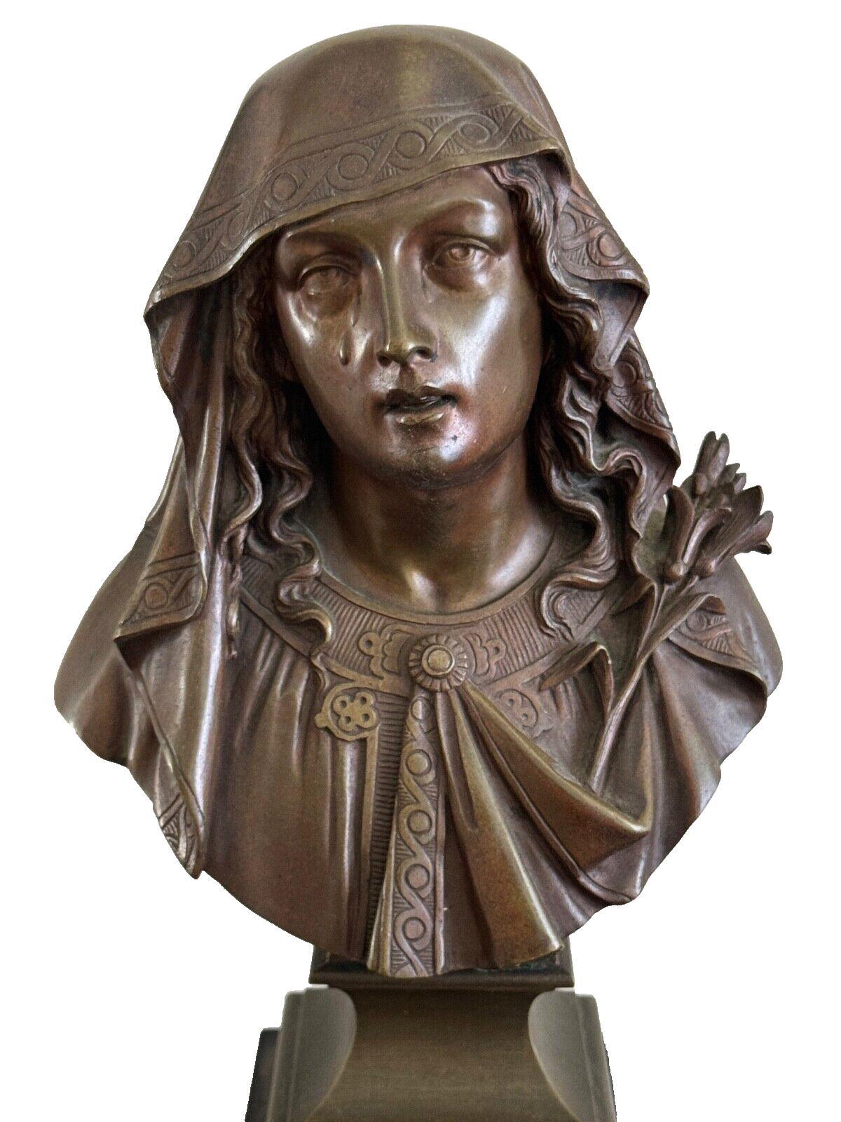 Antique 12" Crying Virgin Mary Madonna Lady of Sorrows Signed Bronze ...