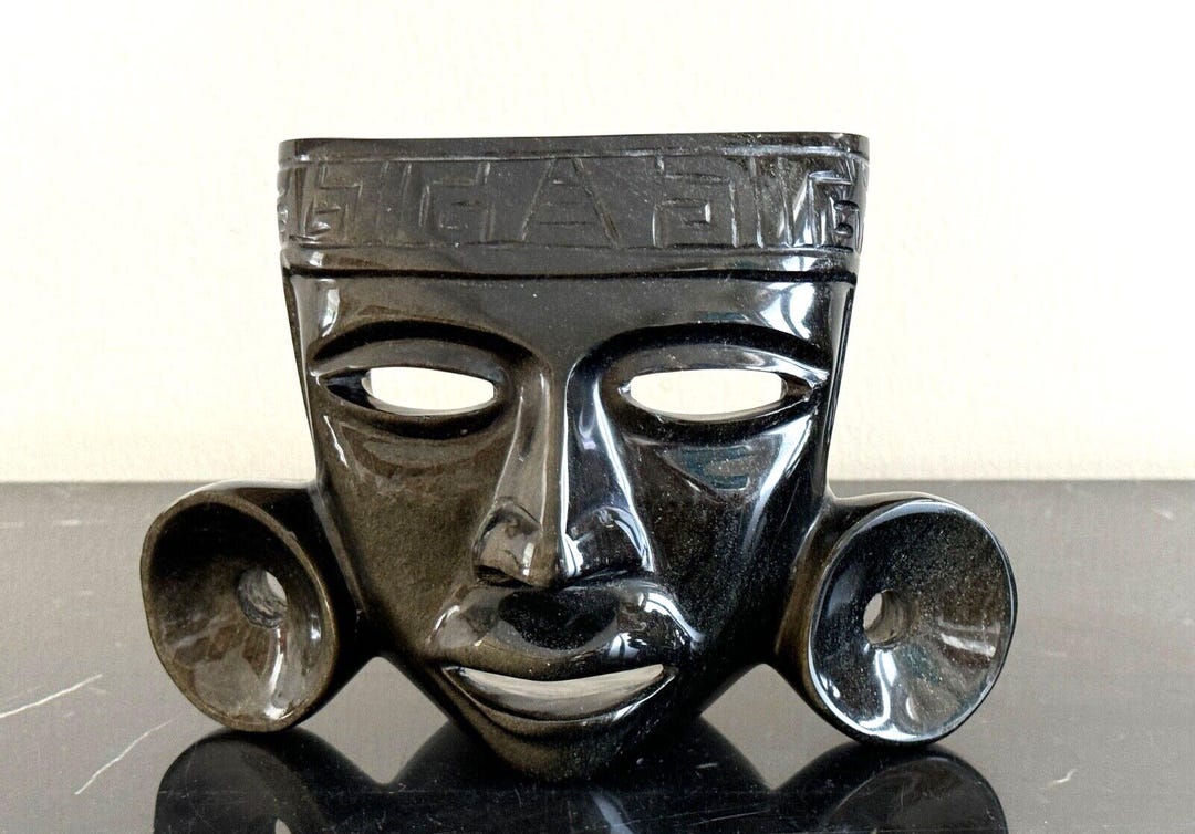 Hand Carved Obsidian Stone Mayan Aztec Tribal Mask - Etsy