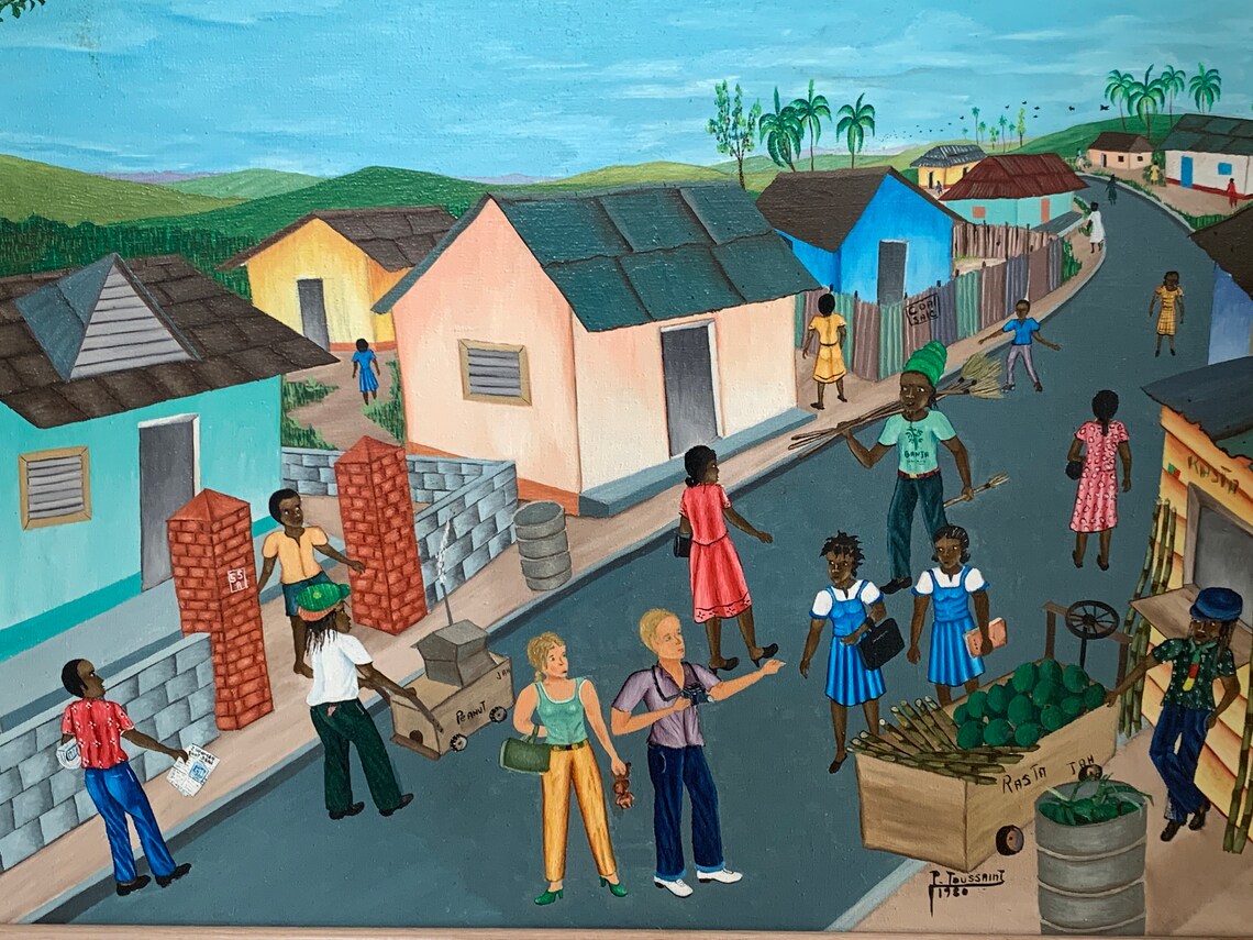 P. Toussaint Artist Signed 1980 Framed Haitian Folk Art - Etsy