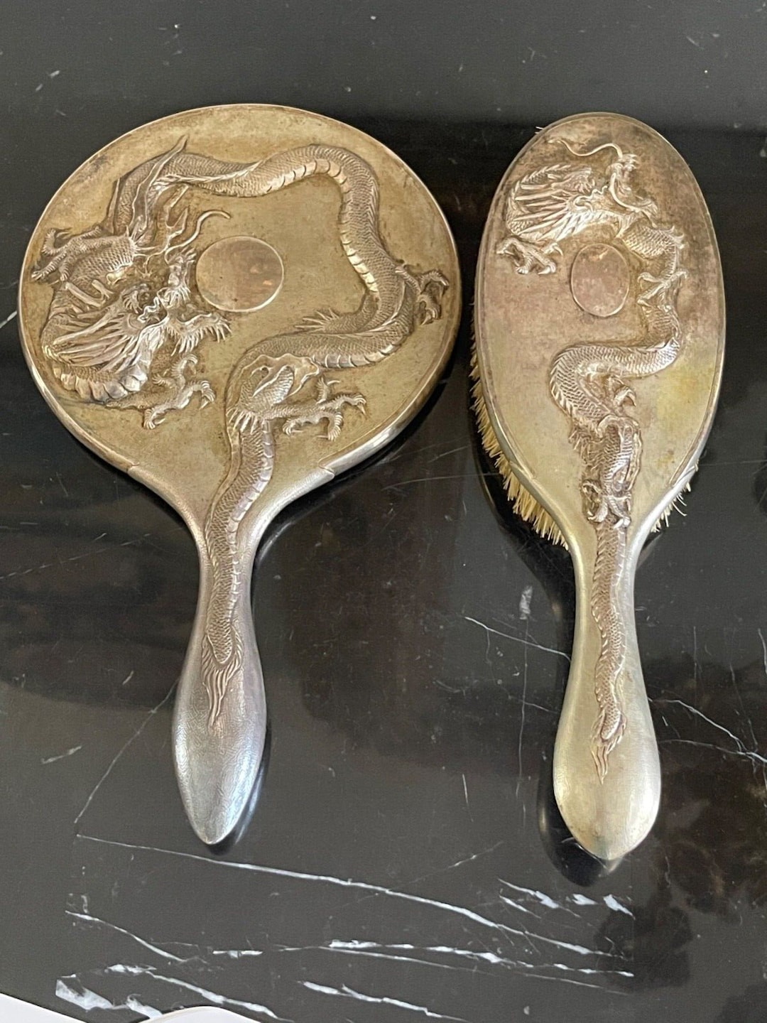 Antique Chinese Export Sterling Silver Signed Zeewo Repousse Dragon ...