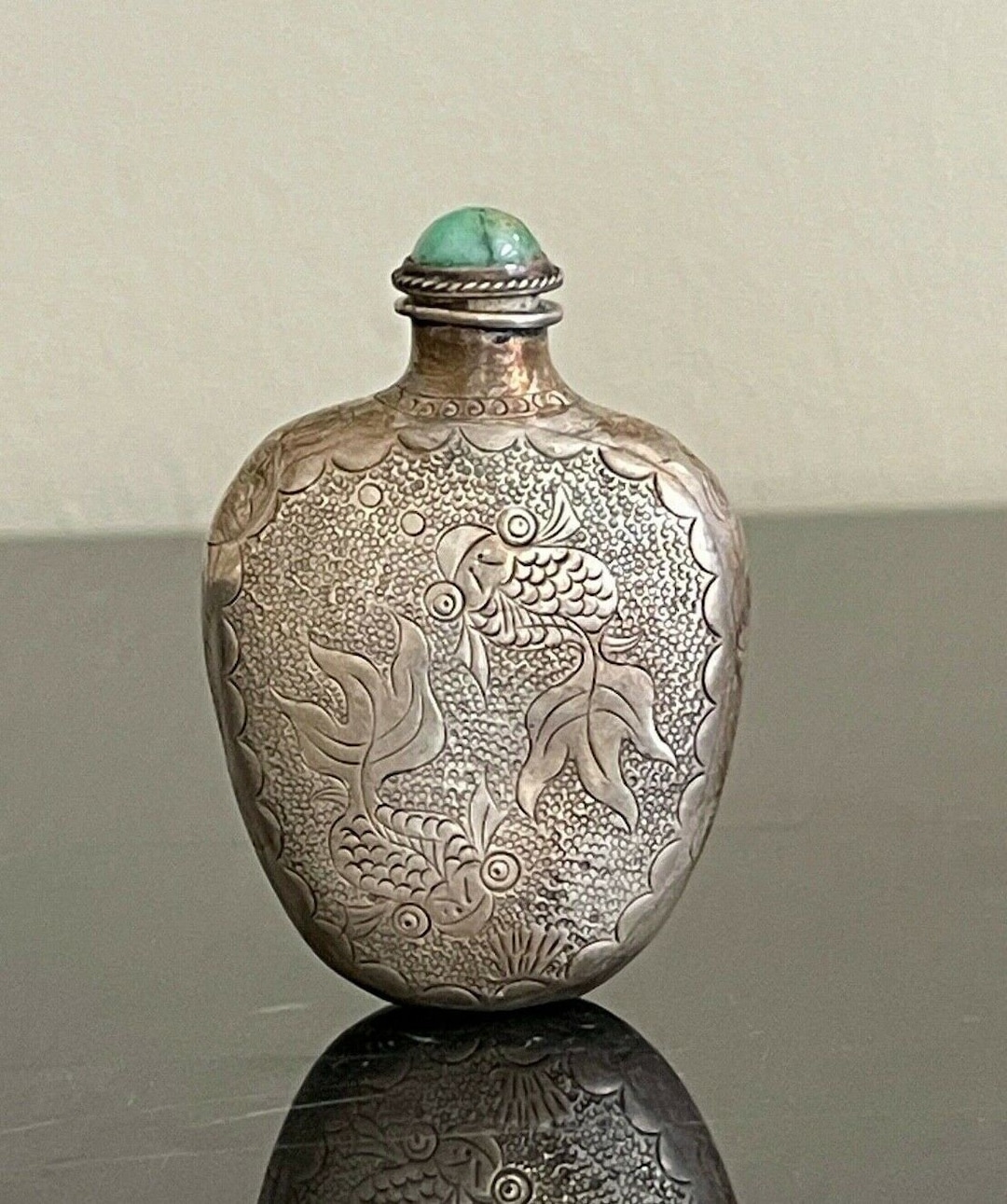 Antique Chinese Silver Fish Plant Engraved Snuff Bottle - Etsy