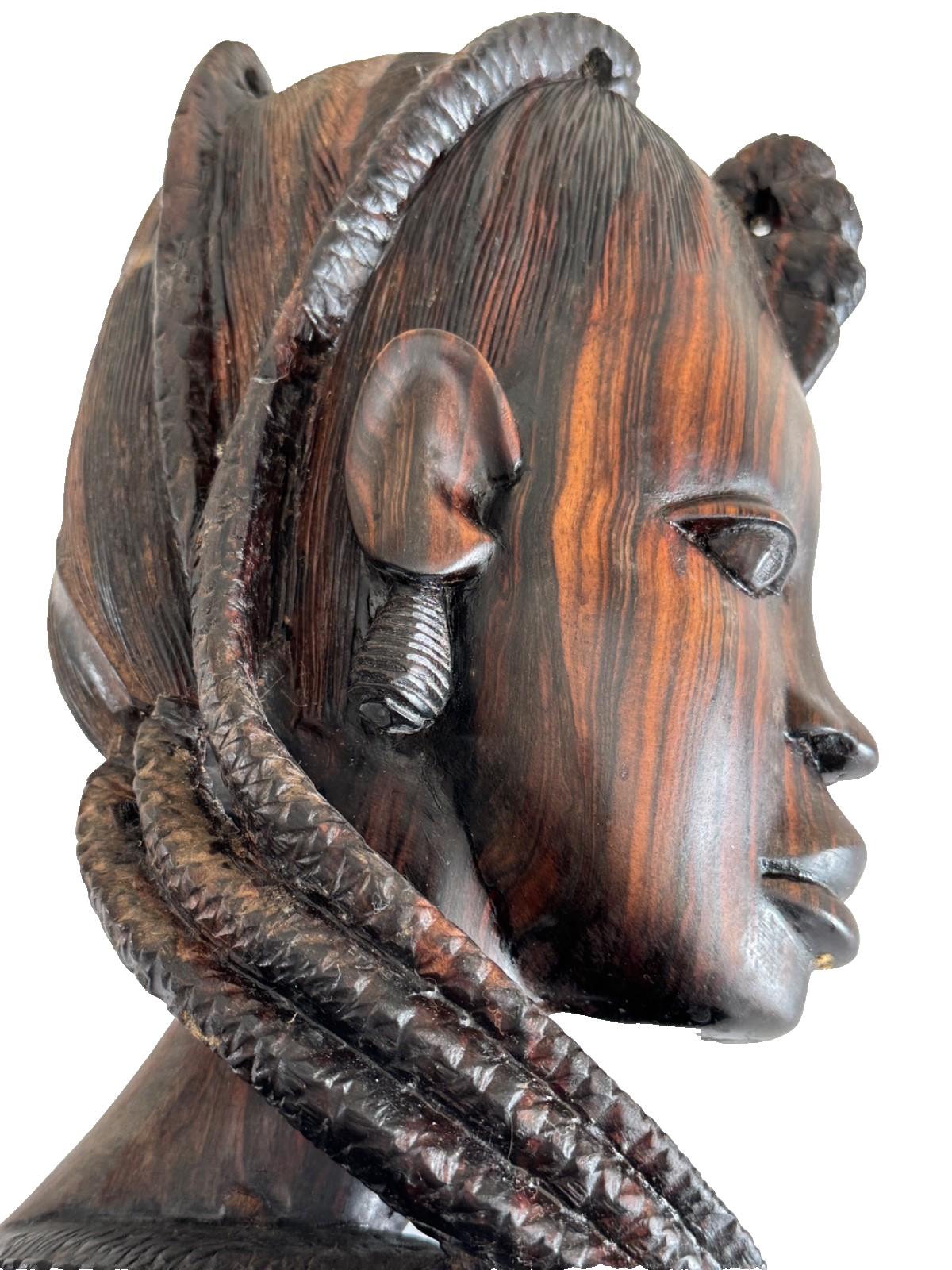Tribal African Solid Hand Carved 11.5" Tall Tanzanian Ebony Wood Head ...