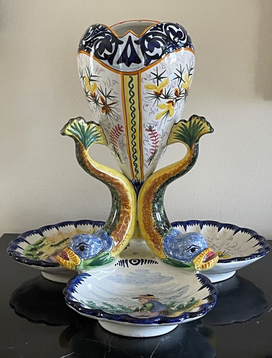 Monumental HB Quimper Dolphins Triple Compartment Serving Centerpiece ...