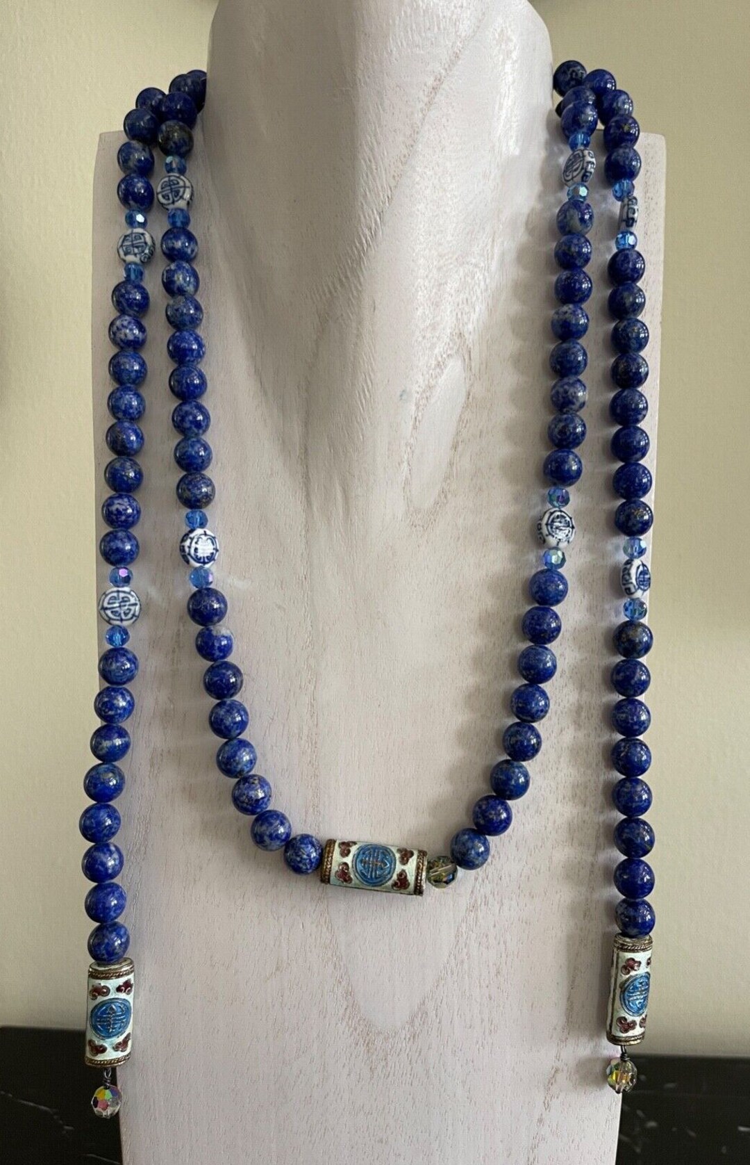 Chinese Lapis Lazuli 52" Necklace Accented W Porcelain & Enamel ...