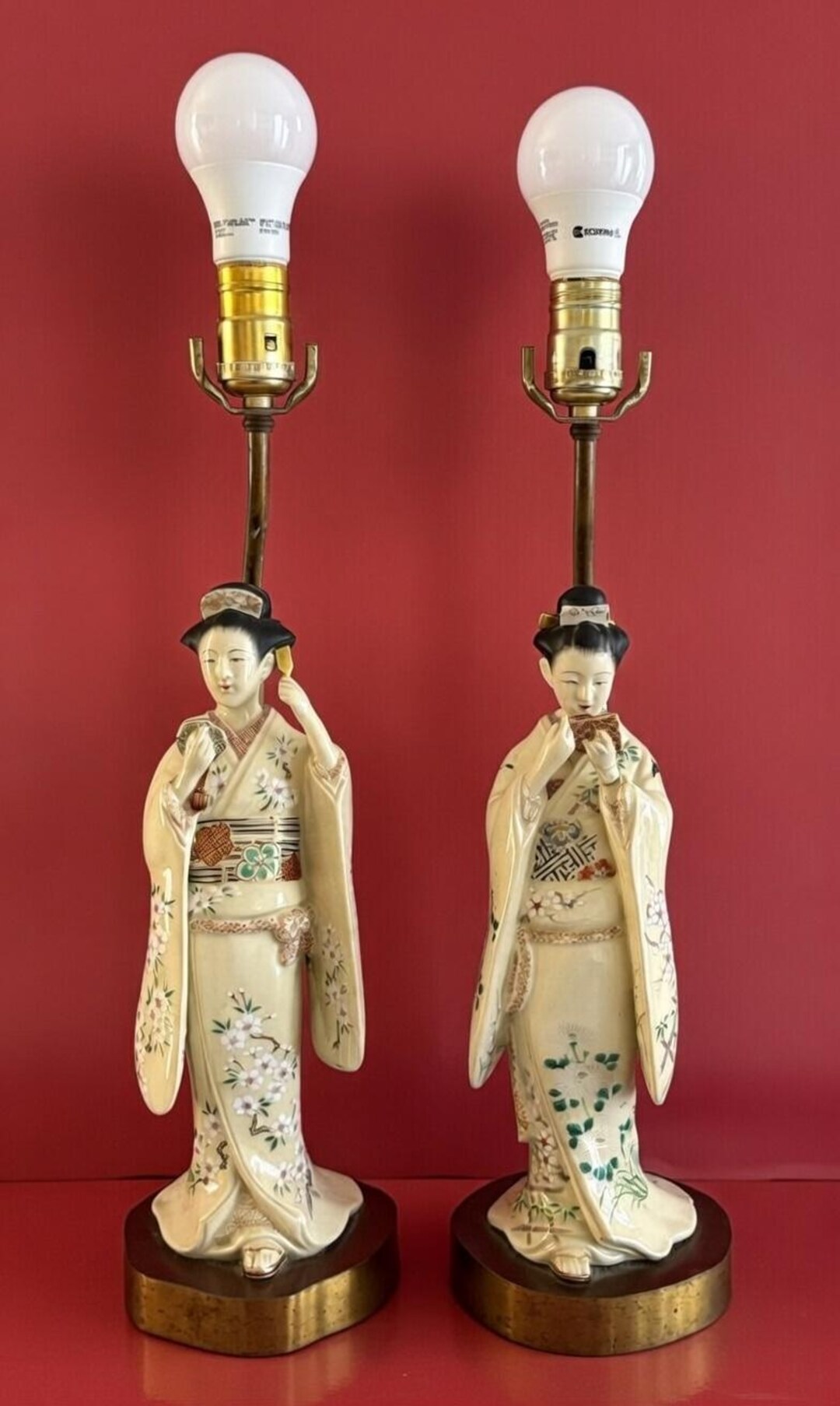 Impressive Pair of Japanese Satsuma Geisha Porcelain Figurine Table ...