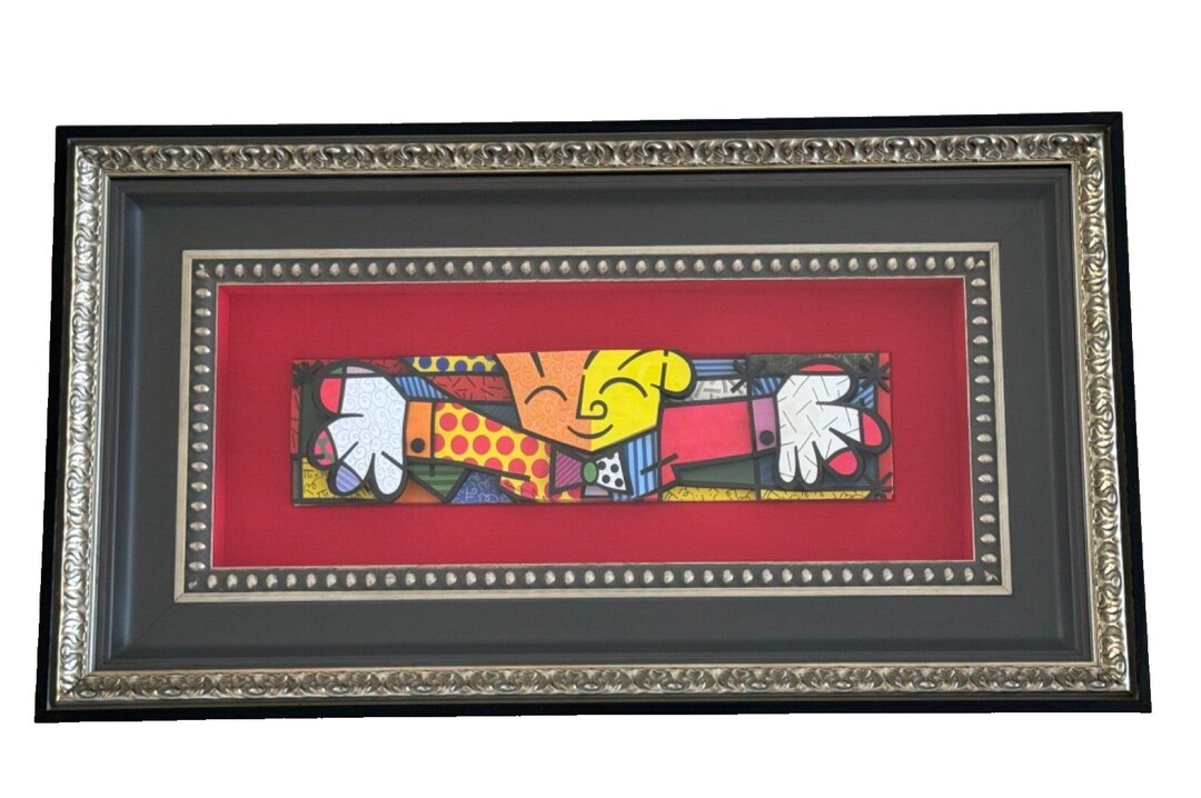 Romero Britto the Hug 1993 Impressively Framed and Heavy Rare 3D Style ...