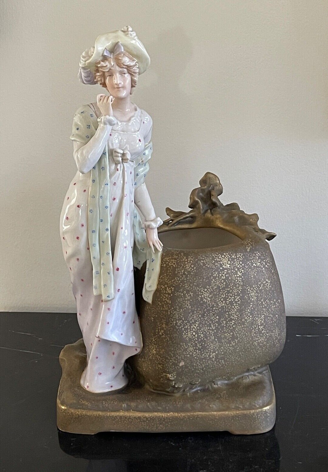 Antique Authentic AMPHORA Teplitz Austria Figural Statue Planter or ...