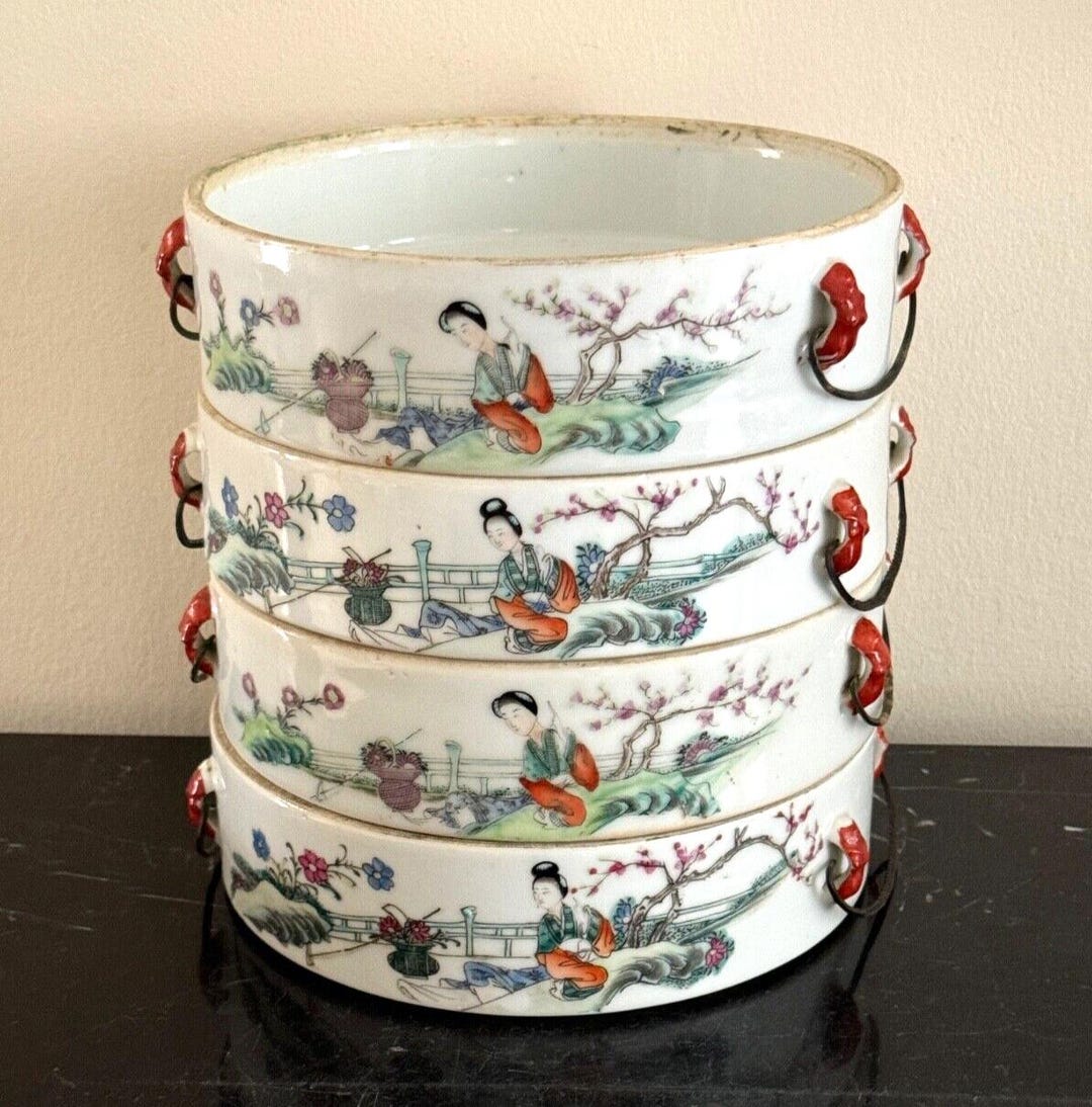 Antique Po Cheong Tai Hand Painted Porcelain Stacking Rice Bowls ...