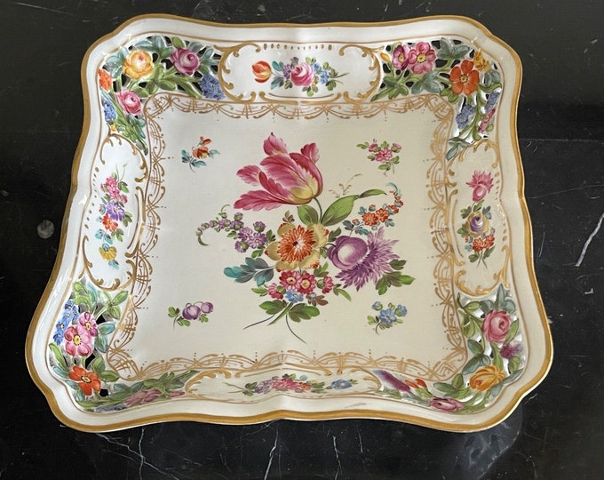 Antique Dresden 8" Reticulated Square Porcelain Dish * - Etsy