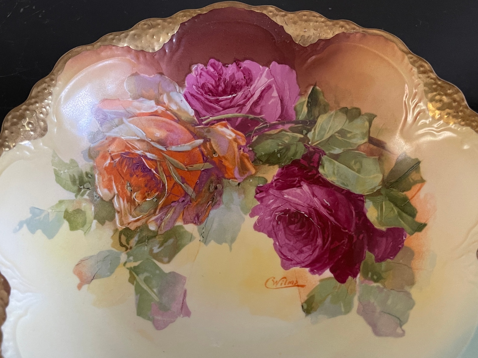 Antique Victorian German Roses Gold Trim Porcelain Bowl Signed | Etsy