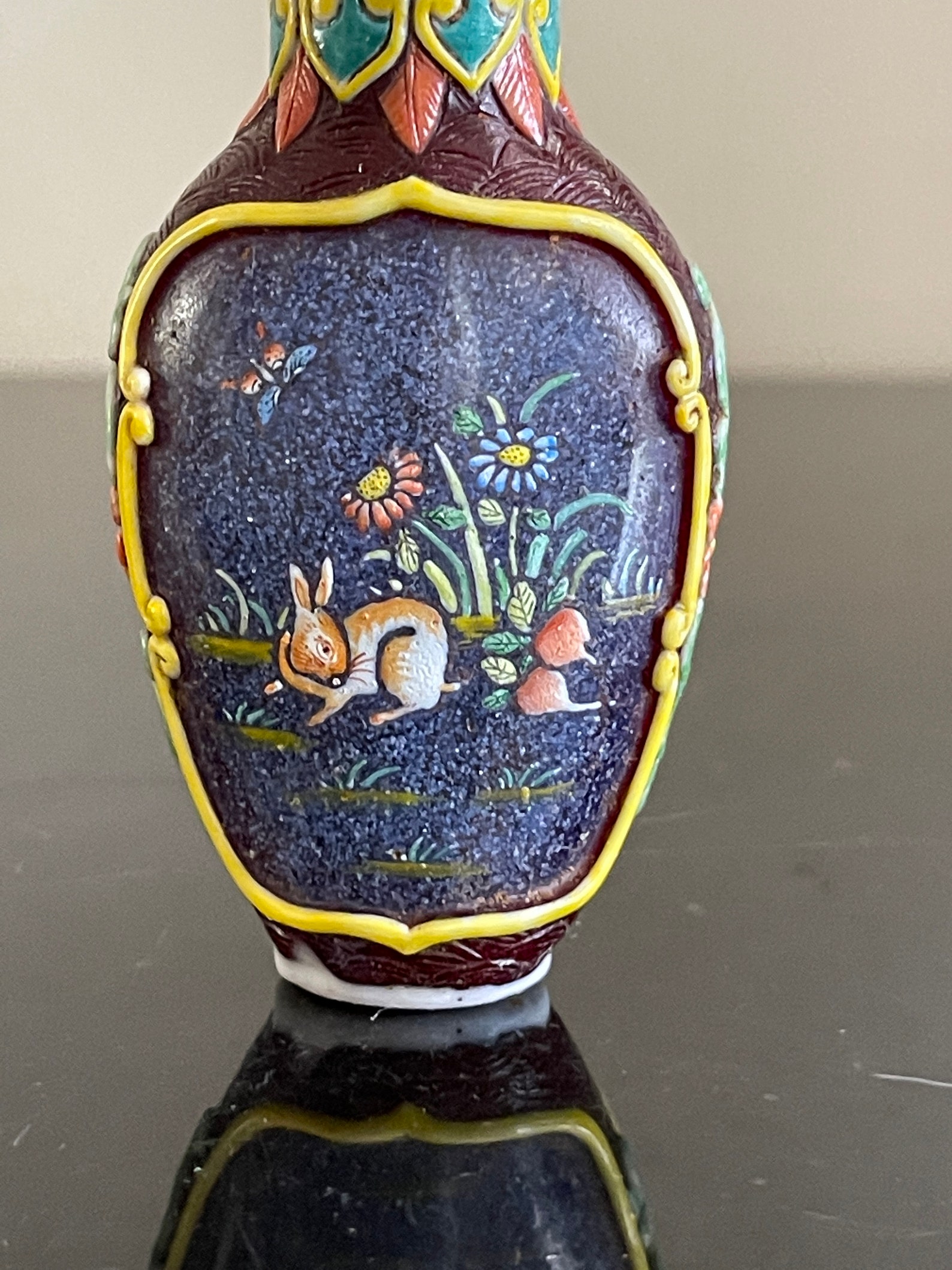 Vintage Chinese Rabbit Hand Painted Peking Carved Glass Snuff Bottle - Etsy
