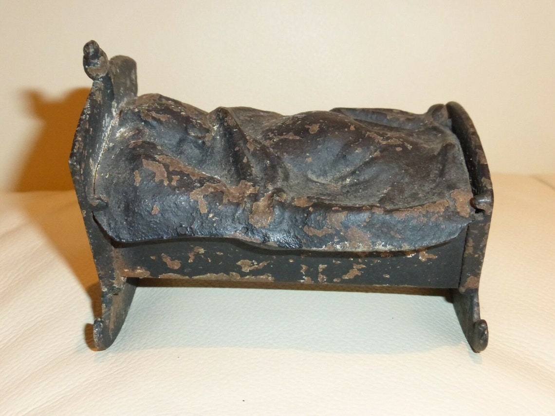 Nickeled Cast Iron Baby in Cradle Still Bank | Etsy