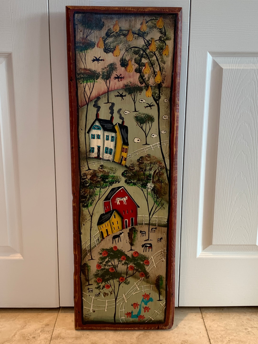 Impressive Original Bonnie Grilli Pennsylvania Folk Art Painting on ...