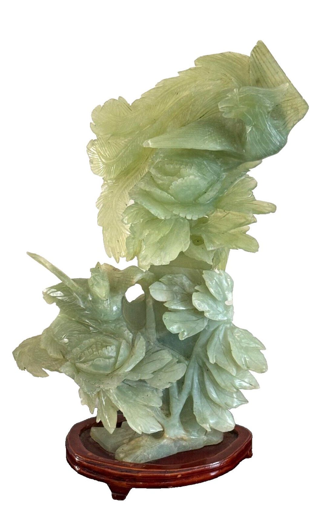 Antique Chinese Hand Carved Jade Phoenix Bird and Peonies Sculpture ...