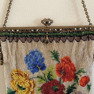 Antique Victorian Micro Beaded Floral Purse With Enamel and Jewel ...