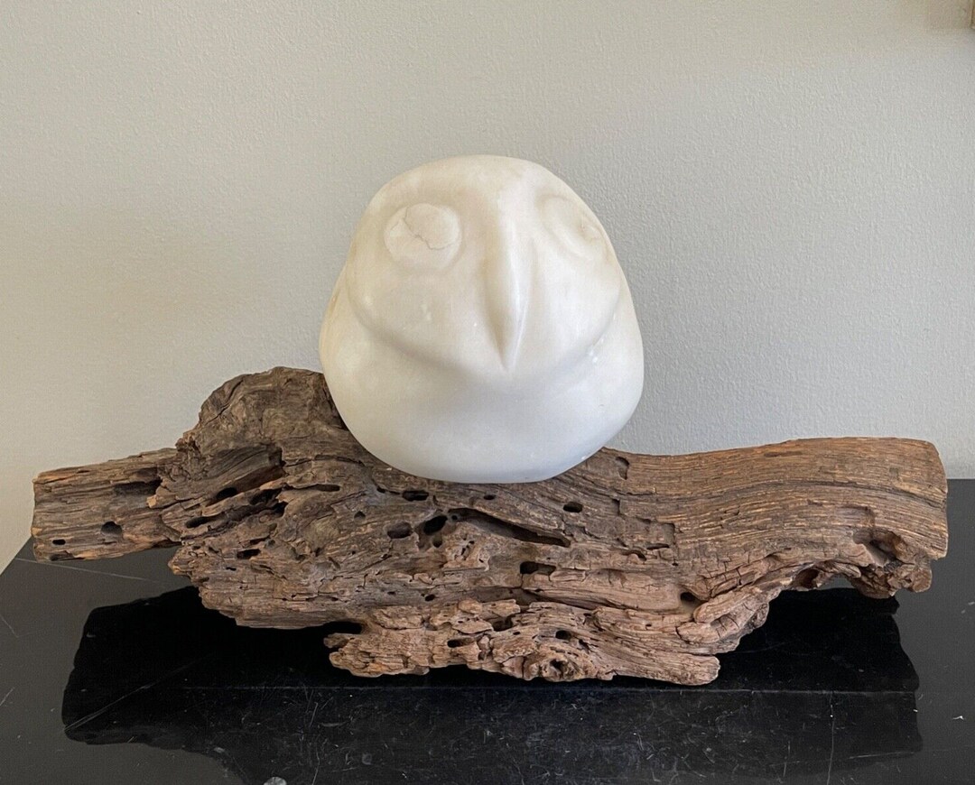 Fabulous Hand Sculpted White Marble Owl Figurine on Driftwood Branch - Etsy