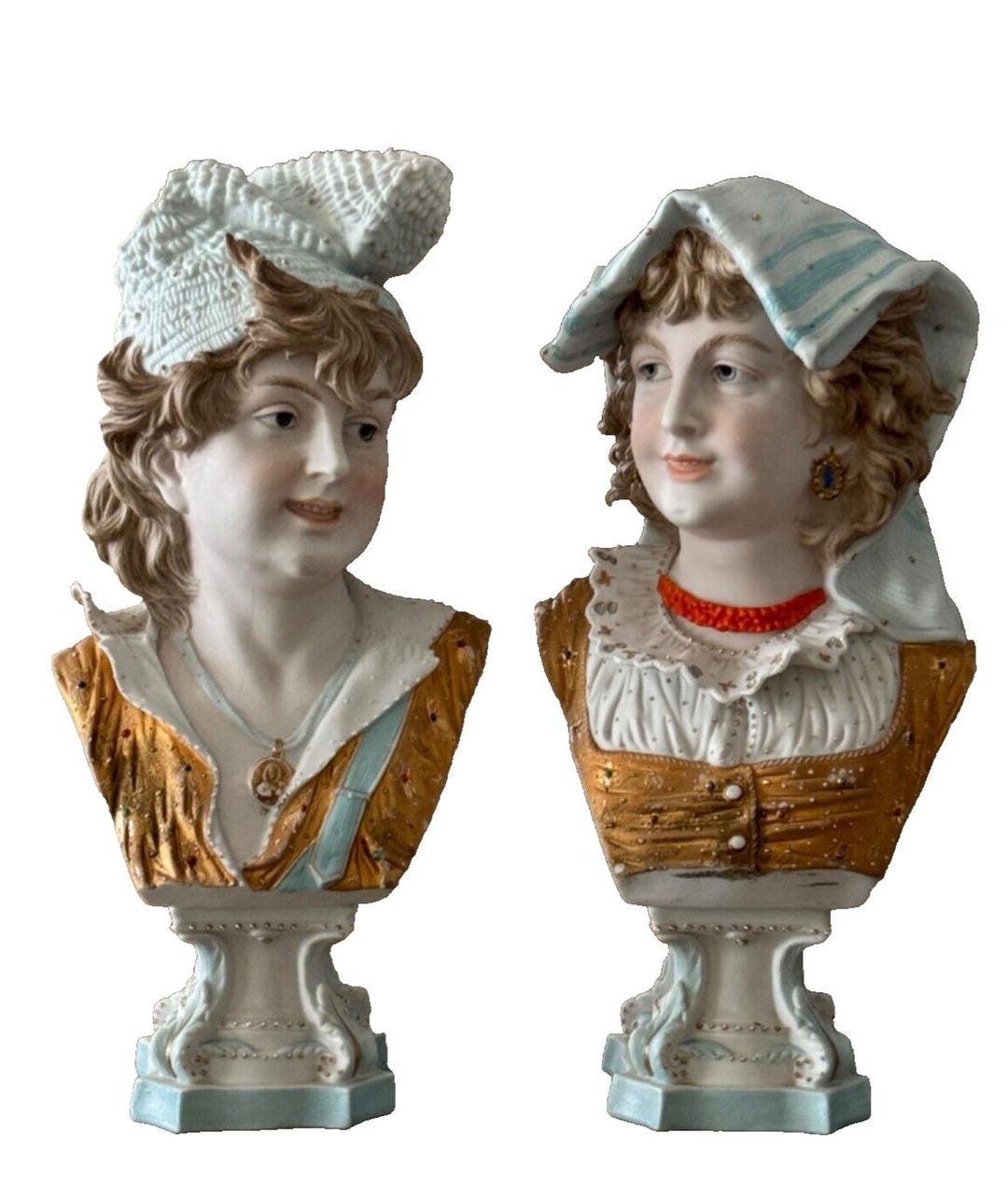 Antique German Reinhard Moller Pair of Colorful Bisque Porcelain Bust ...