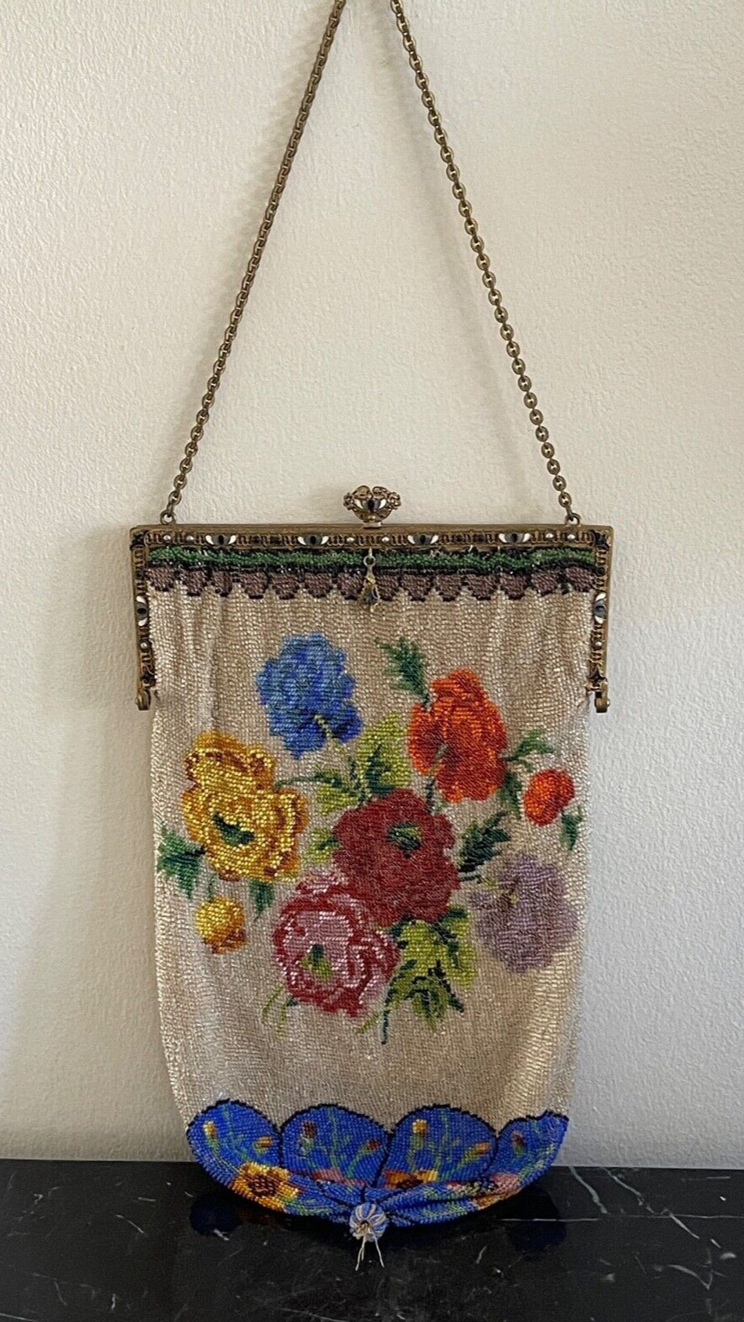 Antique Victorian Micro Beaded Floral Purse With Enamel and Jewel ...