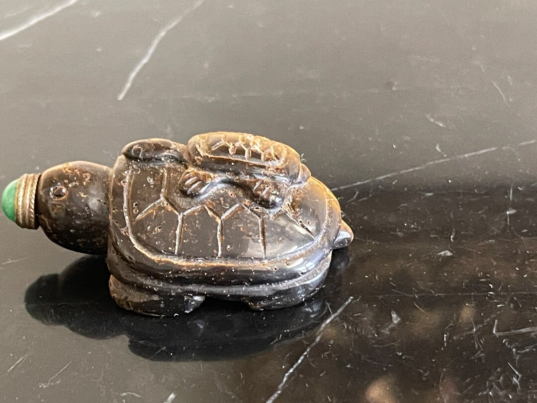 Vintage Chinese Tiger Eye Stone Turtle Shaped Snuff Bottle - Etsy