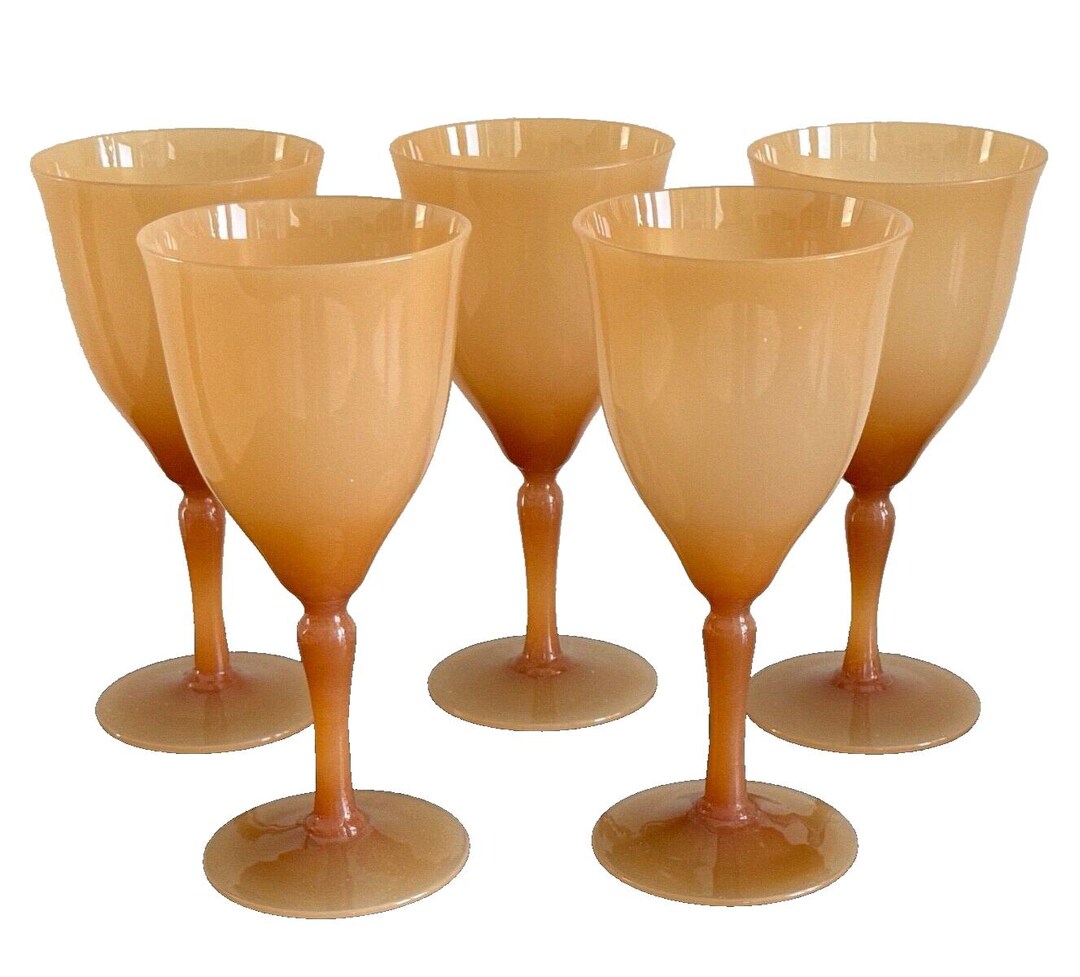 Vintage Amber Opaline Glass Goblets, Set of 5, Italian Wine Glasses - Etsy