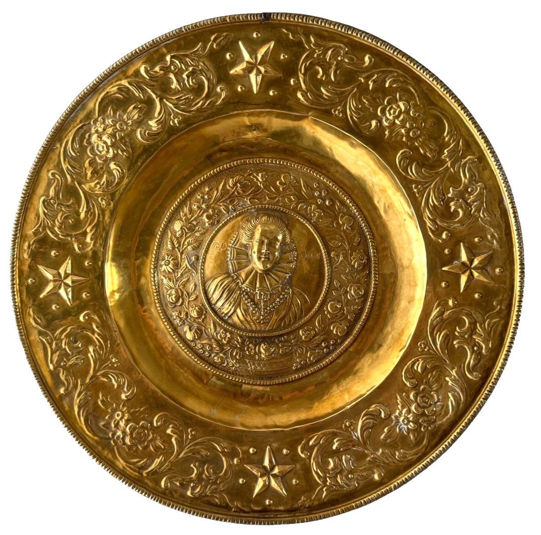 Vintage Huge 23" Repousse Embossed Brass Medallion Bust Portrait Wall ...