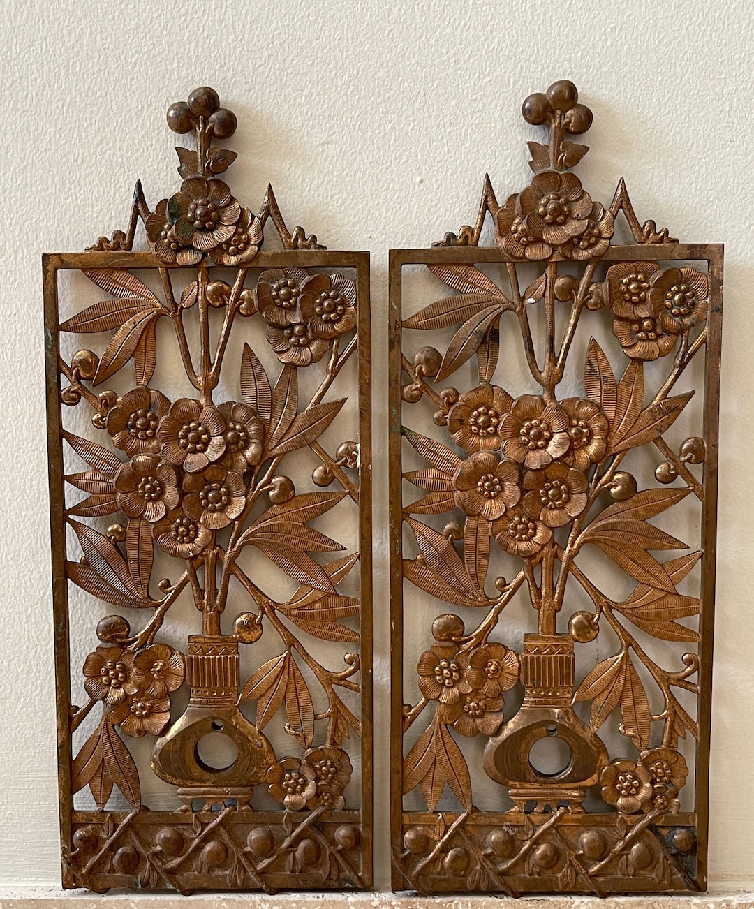 Vintage Japanese Metal Cherry Blossom Wall Decor Panels - Etsy