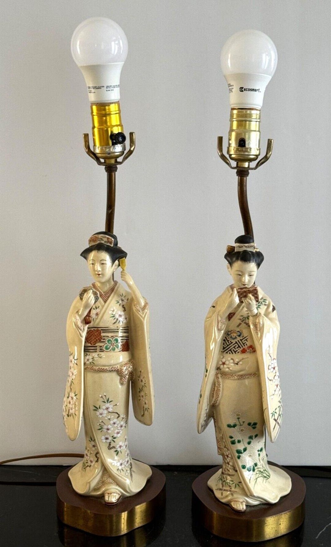 Impressive Pair of Japanese Satsuma Geisha Porcelain Figurine Table ...