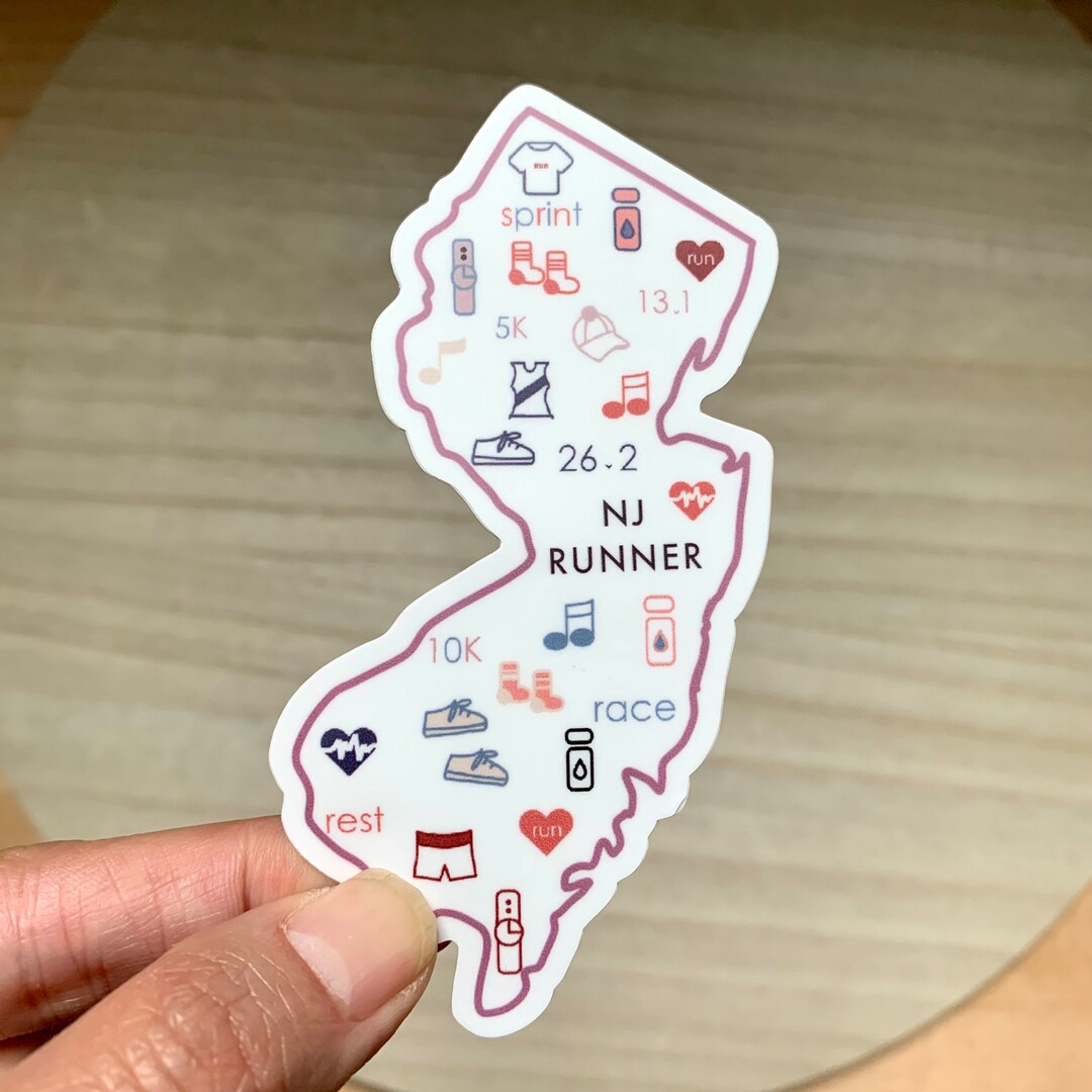 New Jersey Runner Run Sticker Marathon NJ Sticker Water - Etsy