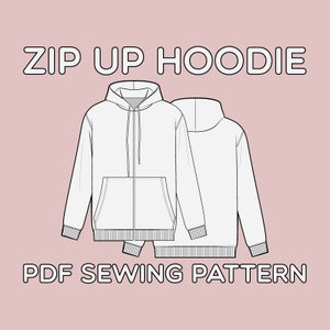 Zip up Hoodie PDF Sewing Pattern Sizes XS / S / M / L / XL - Etsy