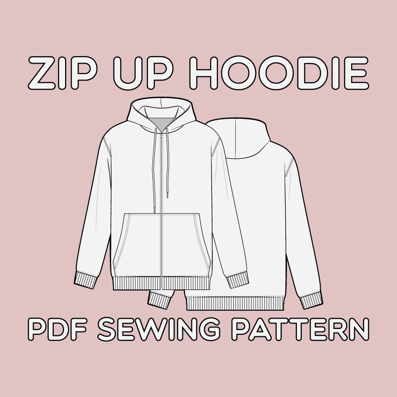 Zip up Hoodie PDF Sewing Pattern Sizes XS / S / M / L / XL - Etsy