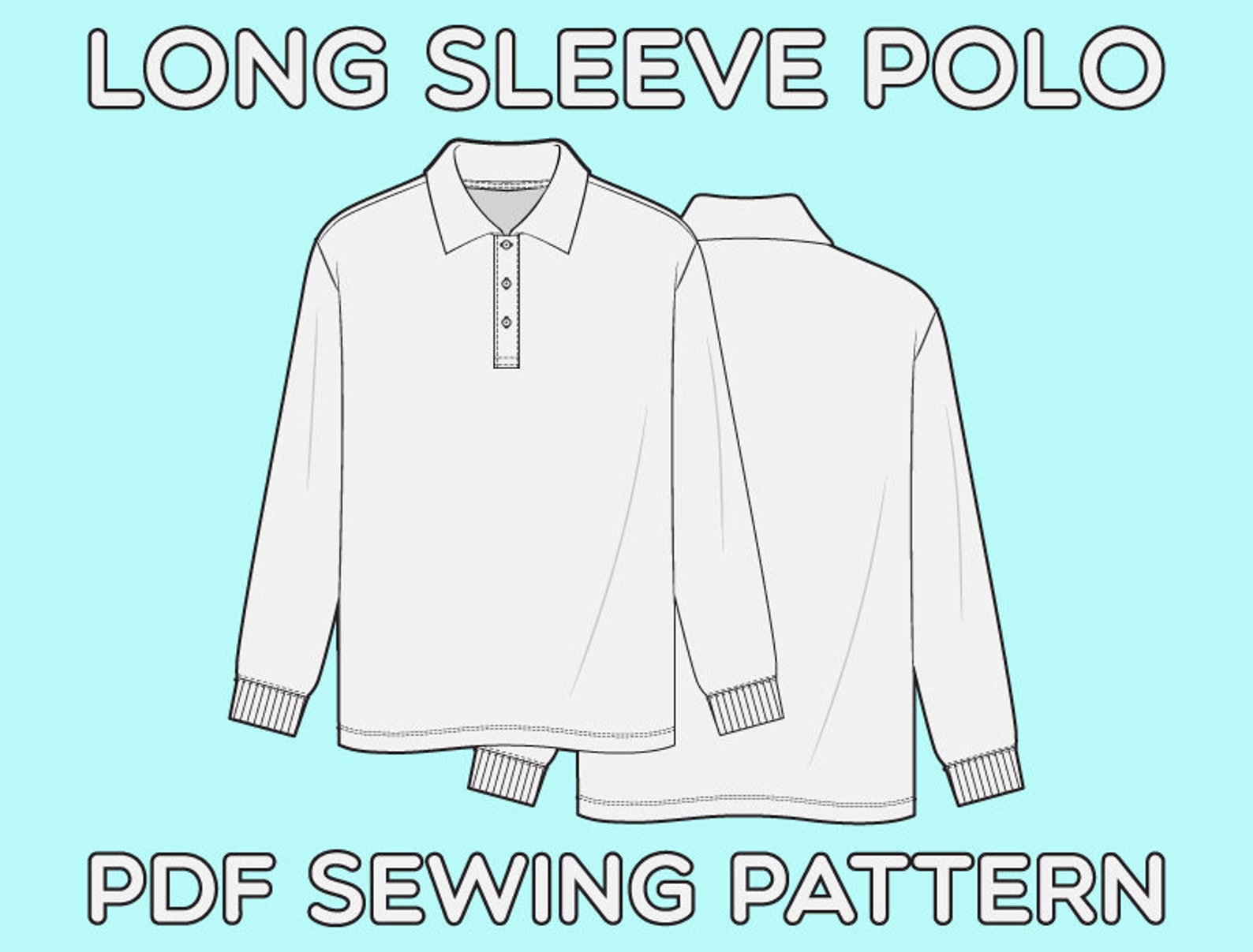 Long Sleeve Polo Tee Shirt PDF Sewing Pattern Sizes XS / S / M - Etsy