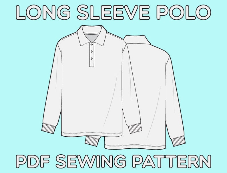 Long Sleeve Polo Tee Shirt Pdf Sewing Pattern Sizes Xs S M Etsy