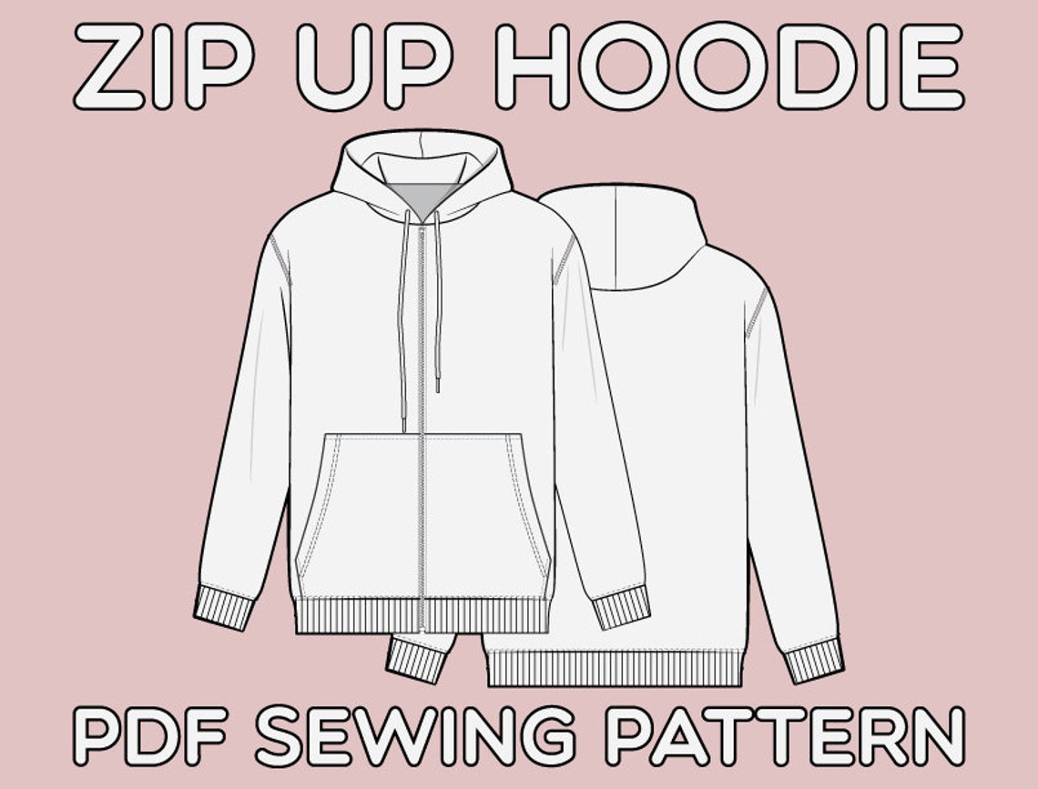 Zip up Hoodie PDF Sewing Pattern Sizes XS / S / M / L / XL - Etsy