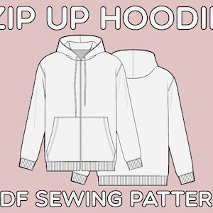 Zip up Hoodie PDF Sewing Pattern Sizes XS / S / M / L / XL - Etsy