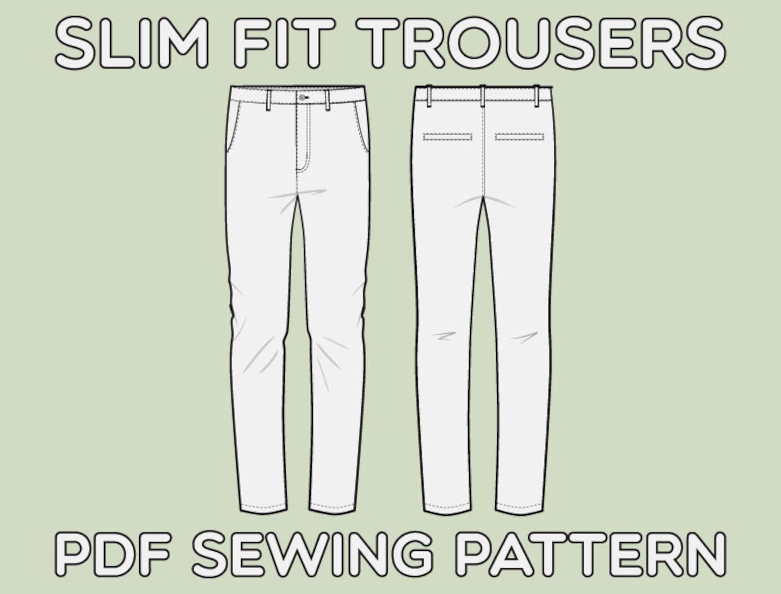 Slim Fit Trousers PDF Sewing Pattern Sizes 28 / 29 / 30 / 31 / - Etsy ...