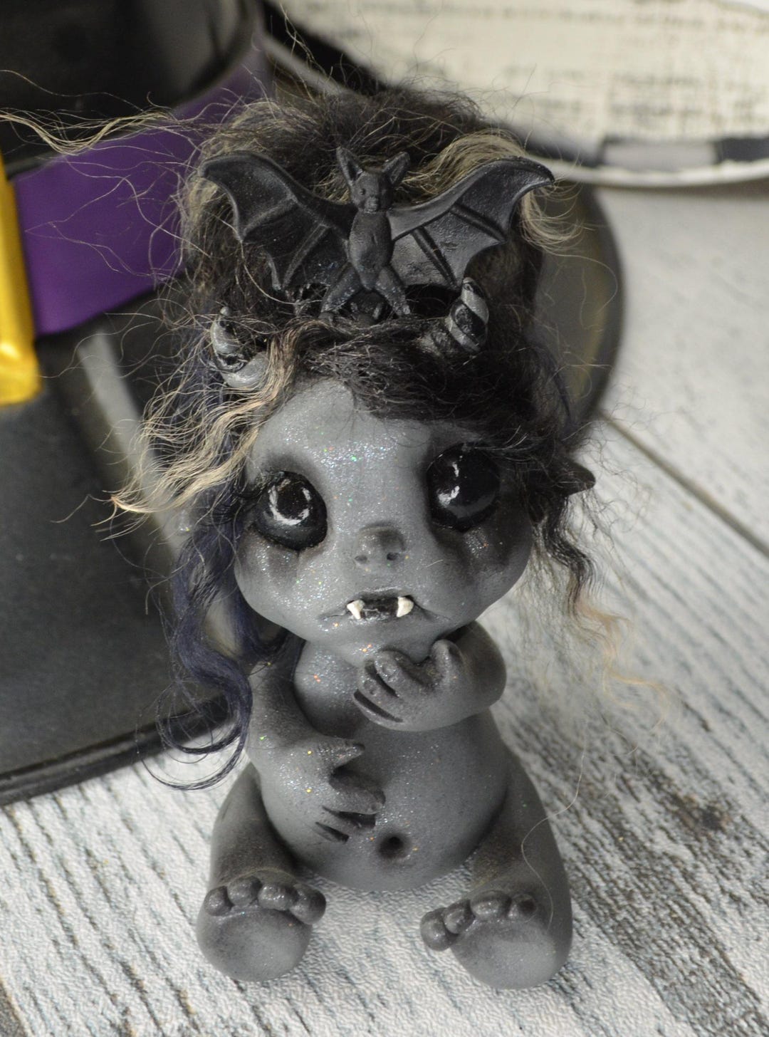 Halloween Bat Troll Elvira Polymer Clay Fantasy Fairy Art Doll the ...