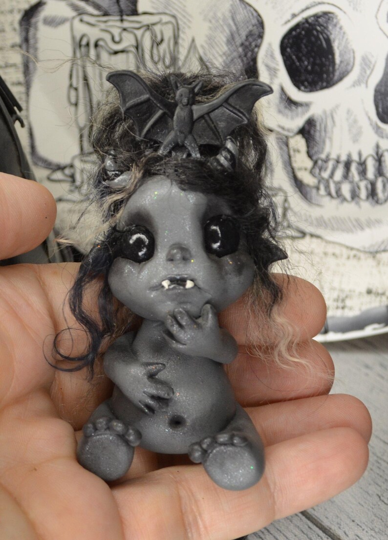 Halloween Bat Troll Elvira Polymer Clay Fantasy Fairy Art Doll the ...