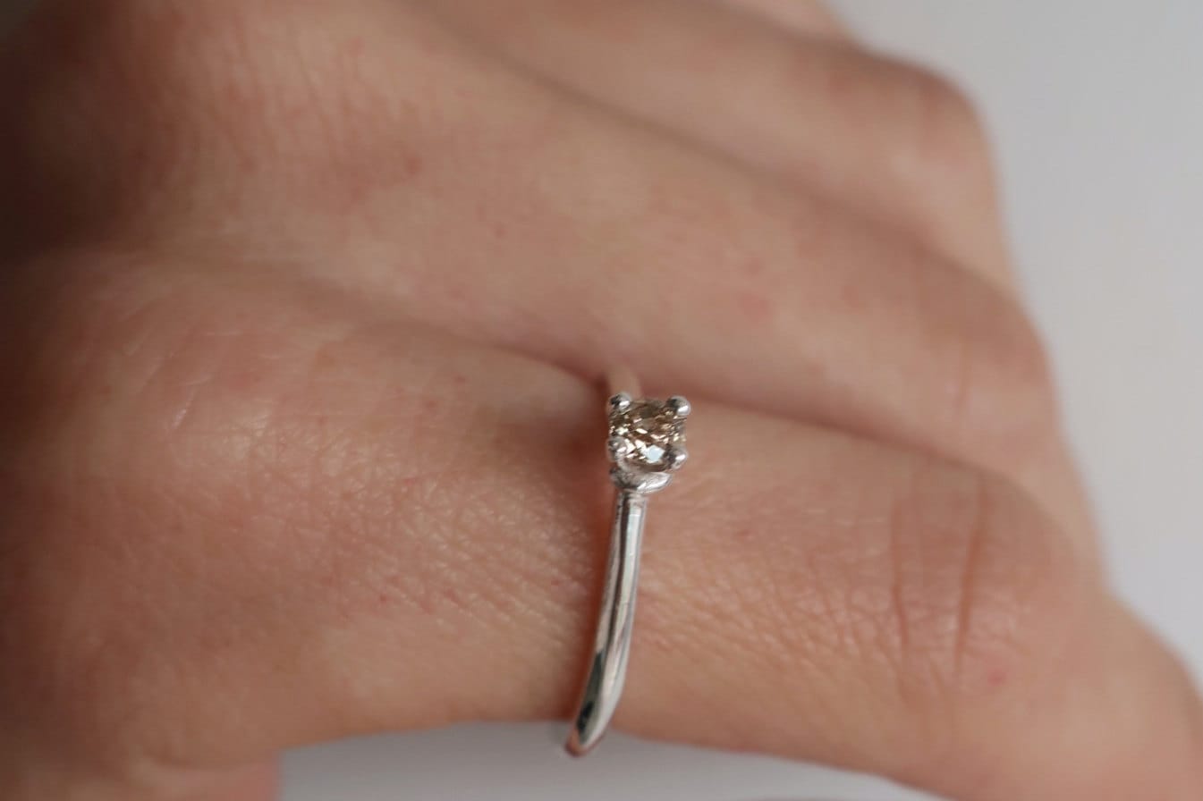 Sterling Silver Brown Engagement Ring Silver Engagement Ring | Etsy