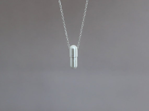 Sterling Silver Capsule Necklace - Silver Pill Pendant Sterling Silver Capsule Necklace - Silver Pill Pendant