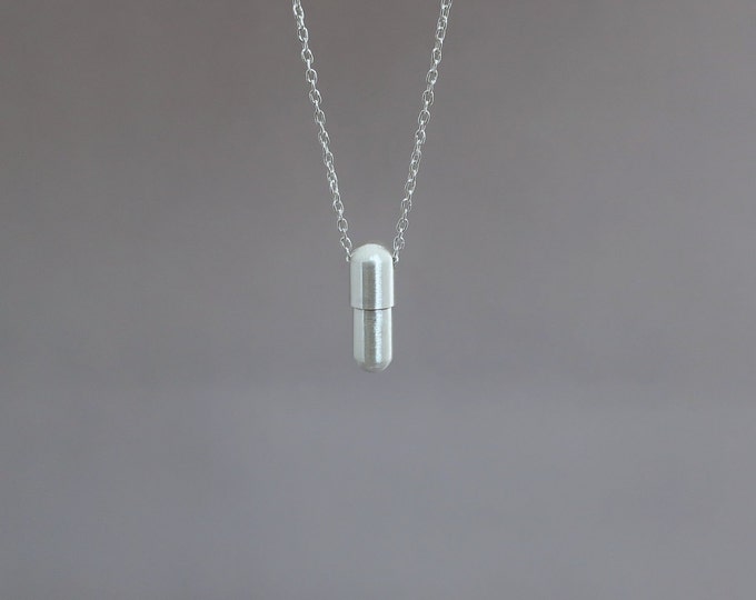 Sterling Silver Capsule Necklace - Silver Pill Pendant - Sterling ...