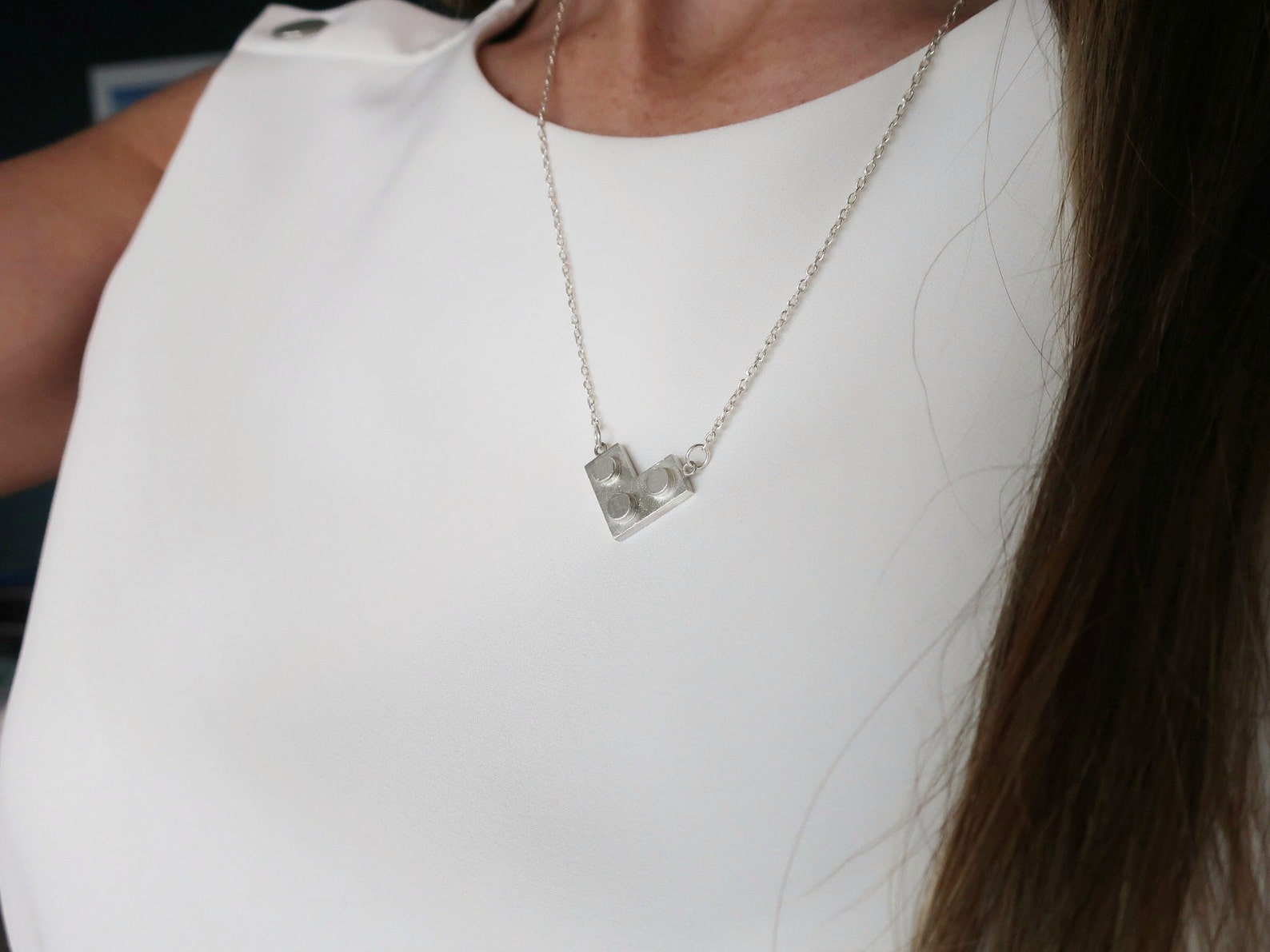 Sterling Silver Construction Brick Necklace Block Pendant - Etsy