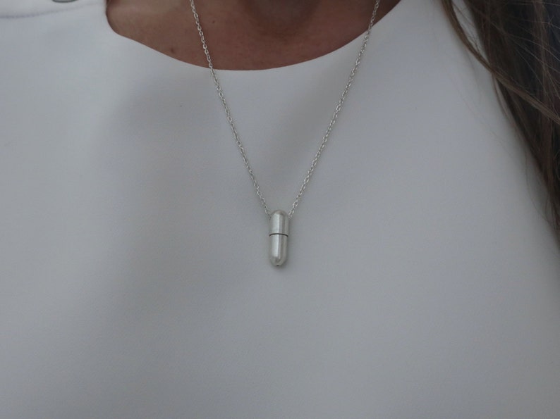 Sterling Silver Capsule Necklace Silver Pill Pendant | Etsy