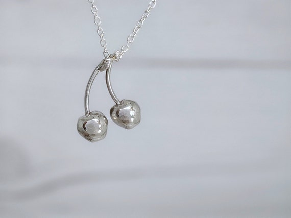 Sterling silver cherry necklace Cherry pendant necklace | Etsy
