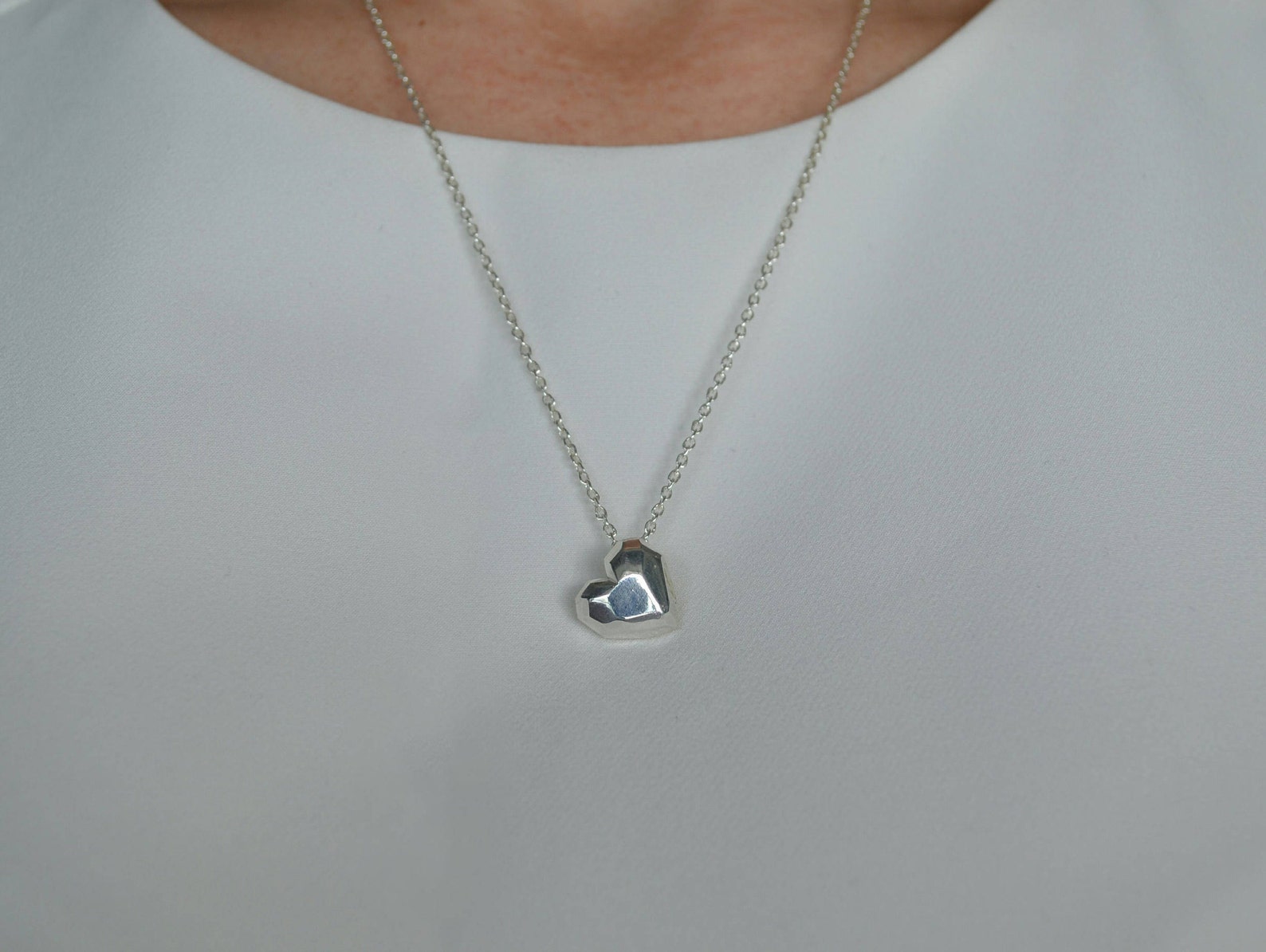 Solid Sterling Silver Heart Necklace Sterling Silver Puffy - Etsy