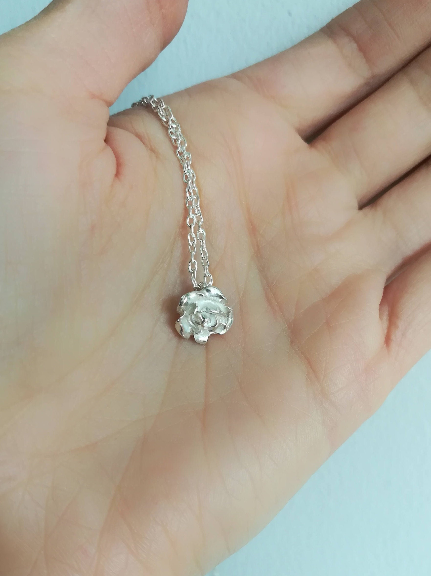 Sterling Silver Rose Necklace Small Rose Necklace Mini - Etsy