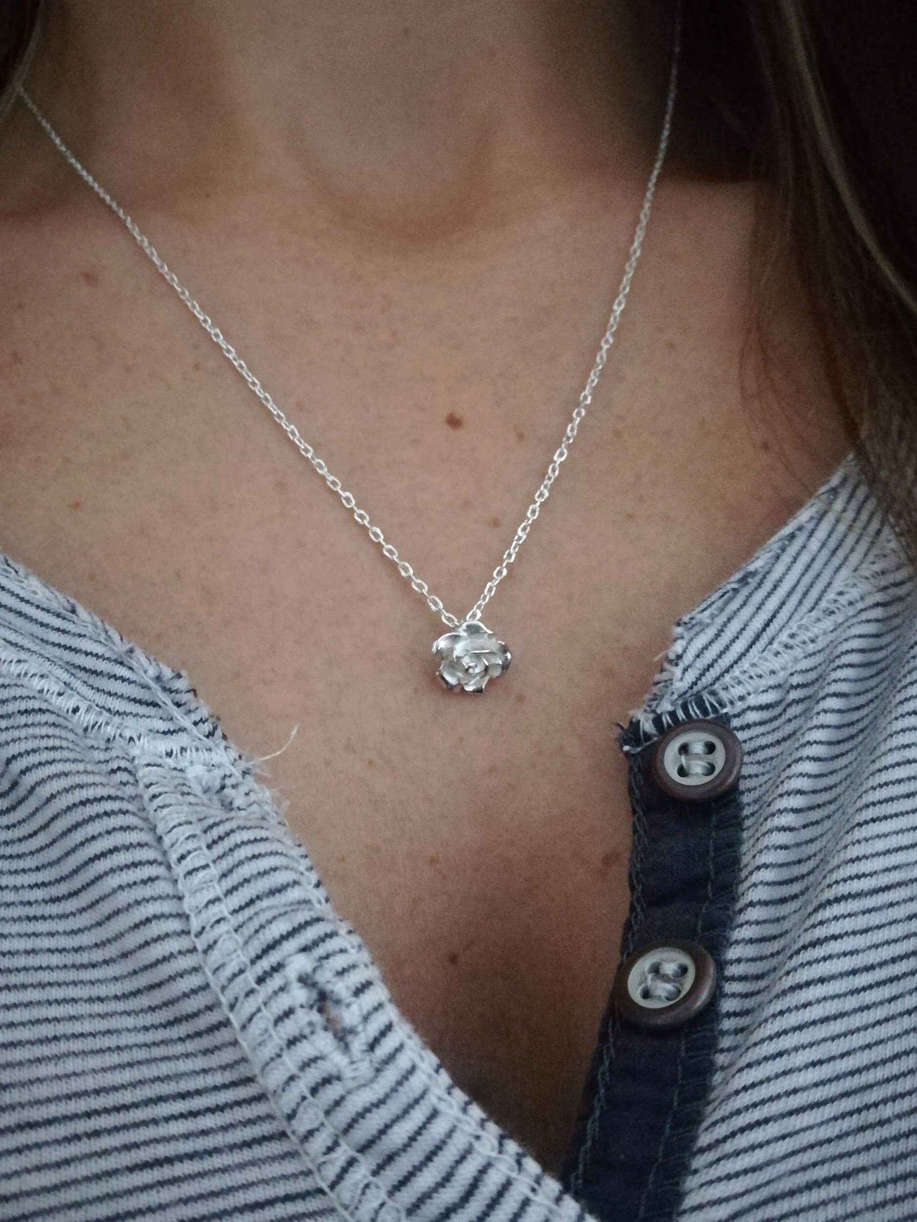 Sterling Silver Rose Necklace Small Rose Necklace Mini - Etsy