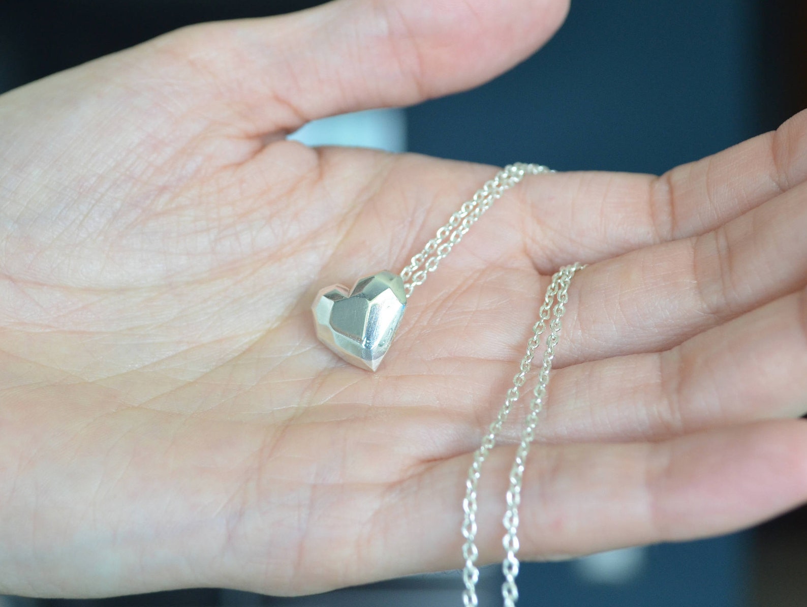 Solid Sterling Silver Heart Necklace Sterling Silver Puffy - Etsy